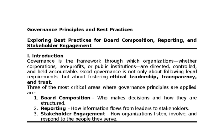Governance Principles & Best Practices: Board Composition, Reporting ...