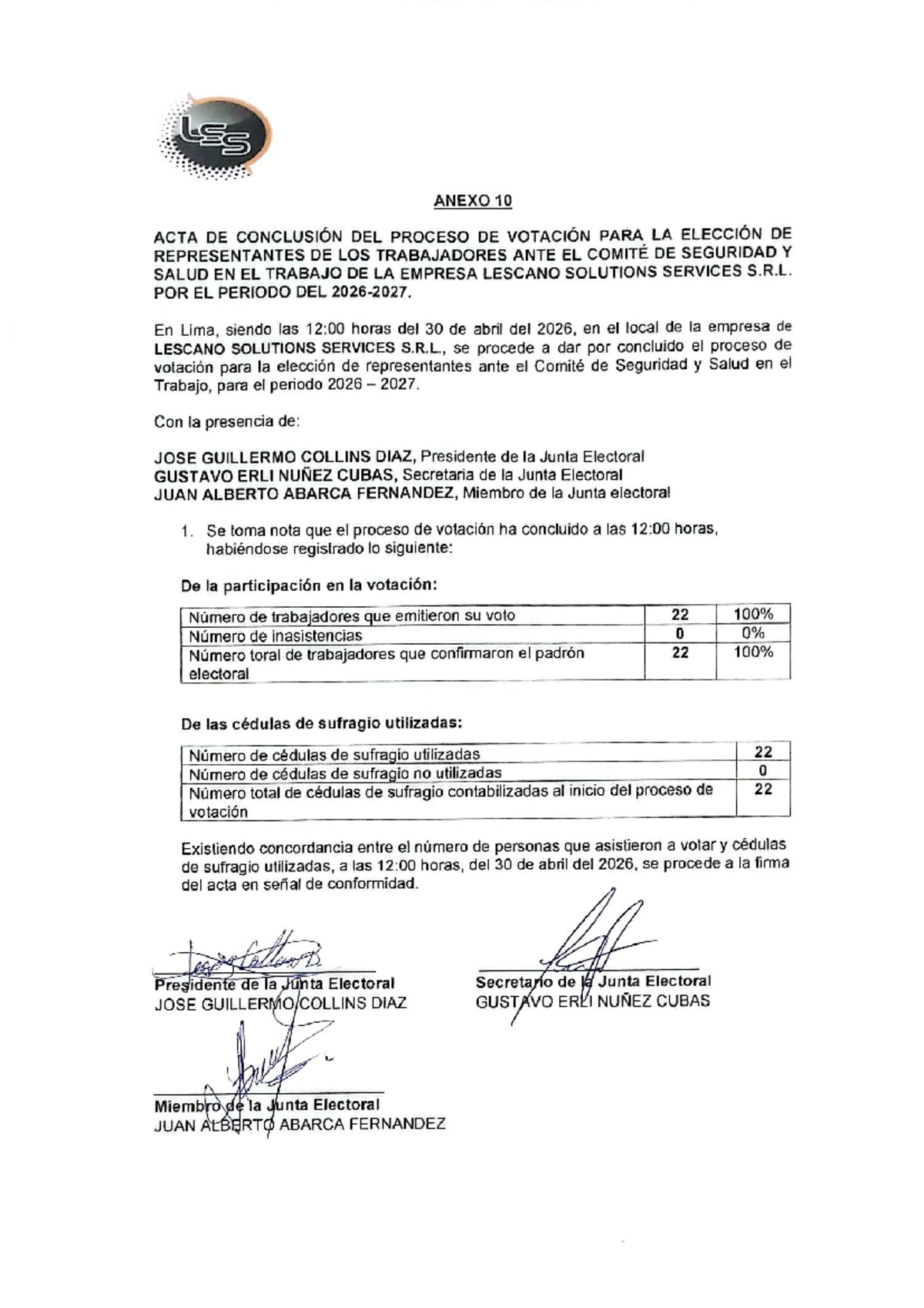 Anexo N°10: Acta de Conclusión del Proceso de Votación 2026-2027 - Studocu