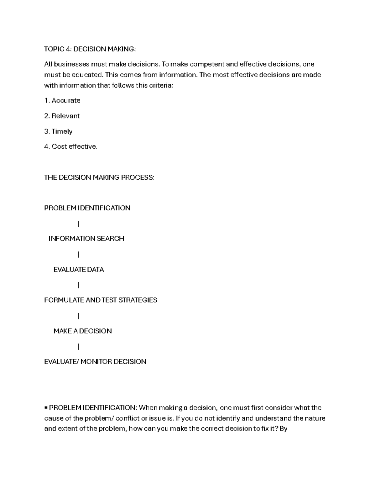 Management Studies (MS101): Decision Making Process Summary - Studocu