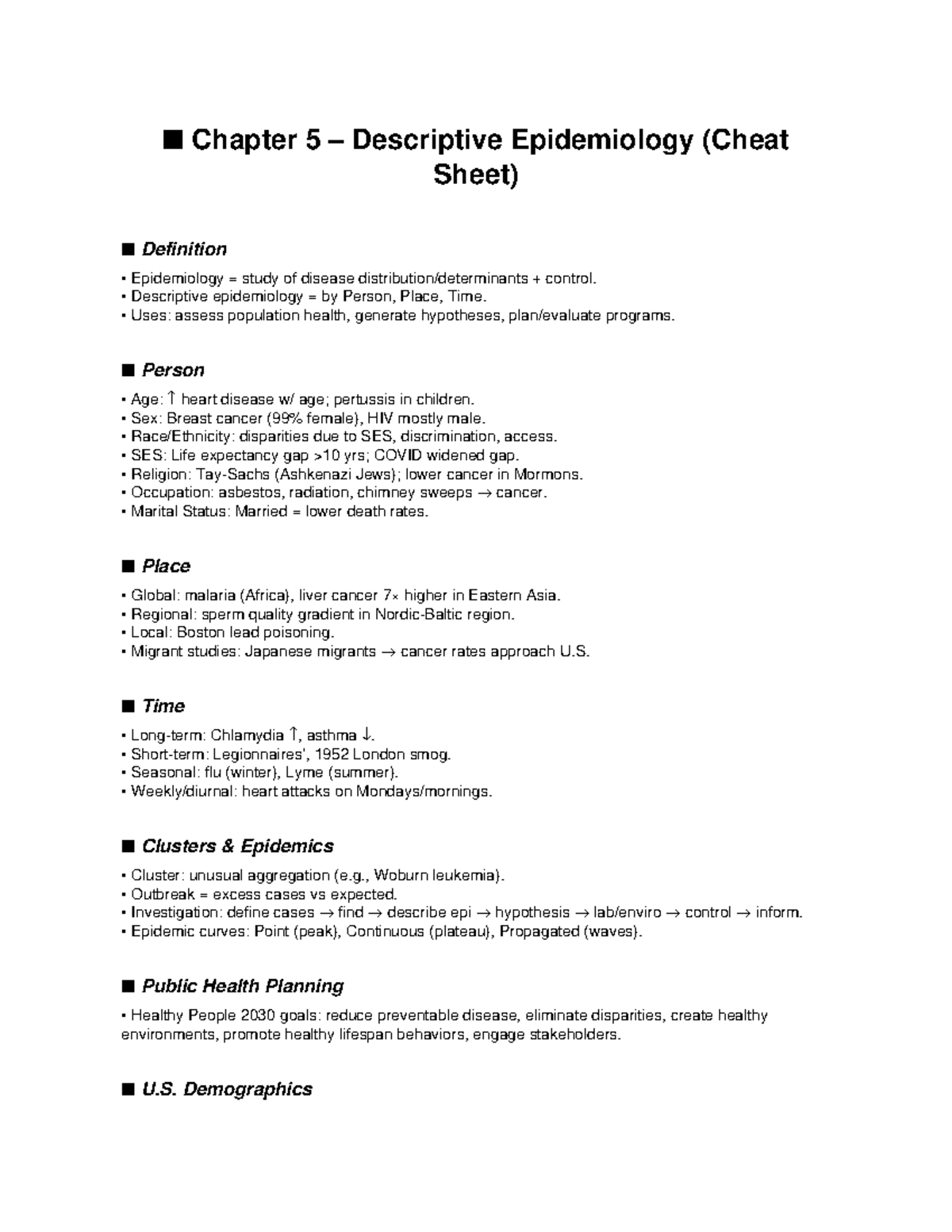 Chapter 5 Study Sheet: Descriptive Epidemiology Overview - Studocu