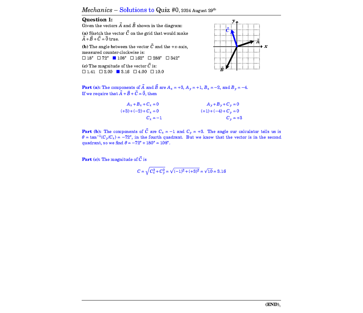 Mechanics quiz 0 - Mechanics – Solutions to Quiz #0, 2024 August 29th ...