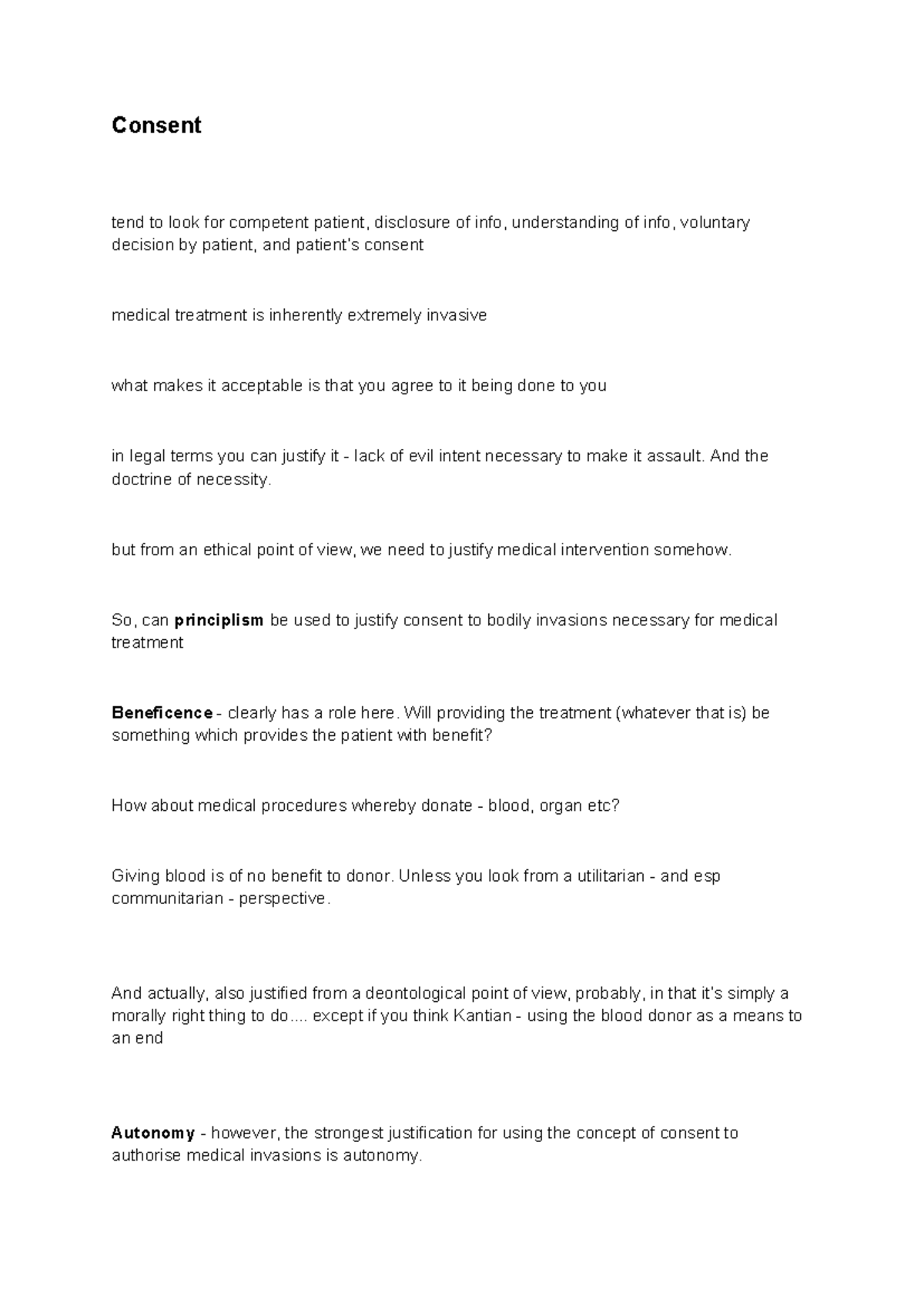 Control over the Body I: Consent Handout Study Notes - Studocu