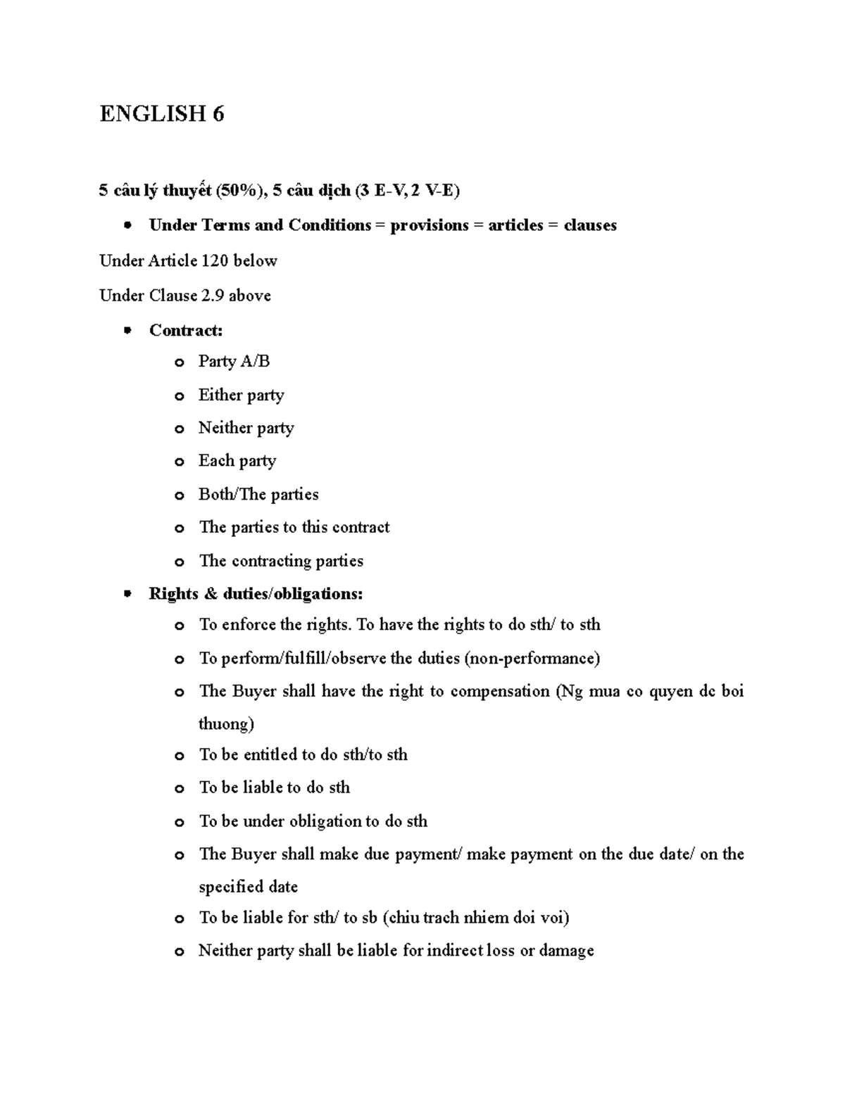 English 6 - Contract Provisions and Key Terms Notes - Studocu