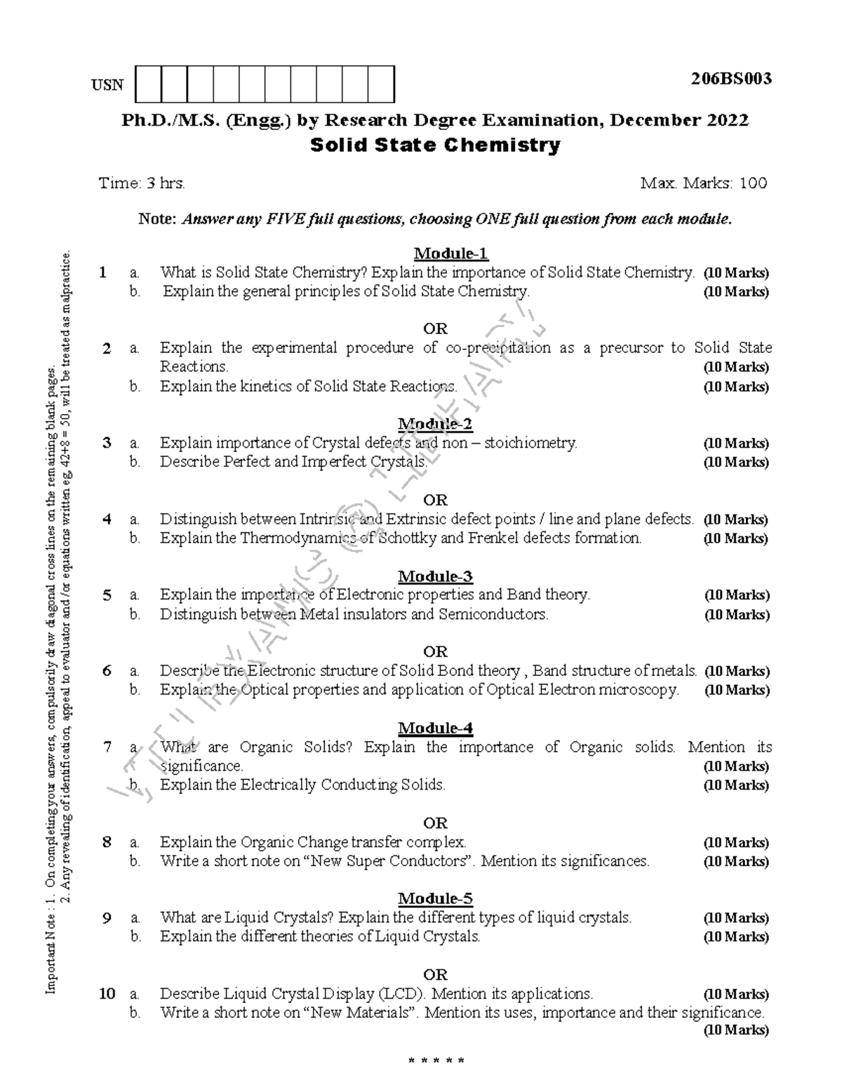 206BS003 - PhD Coursework Solid State Chemistry Exam Paper - Studocu