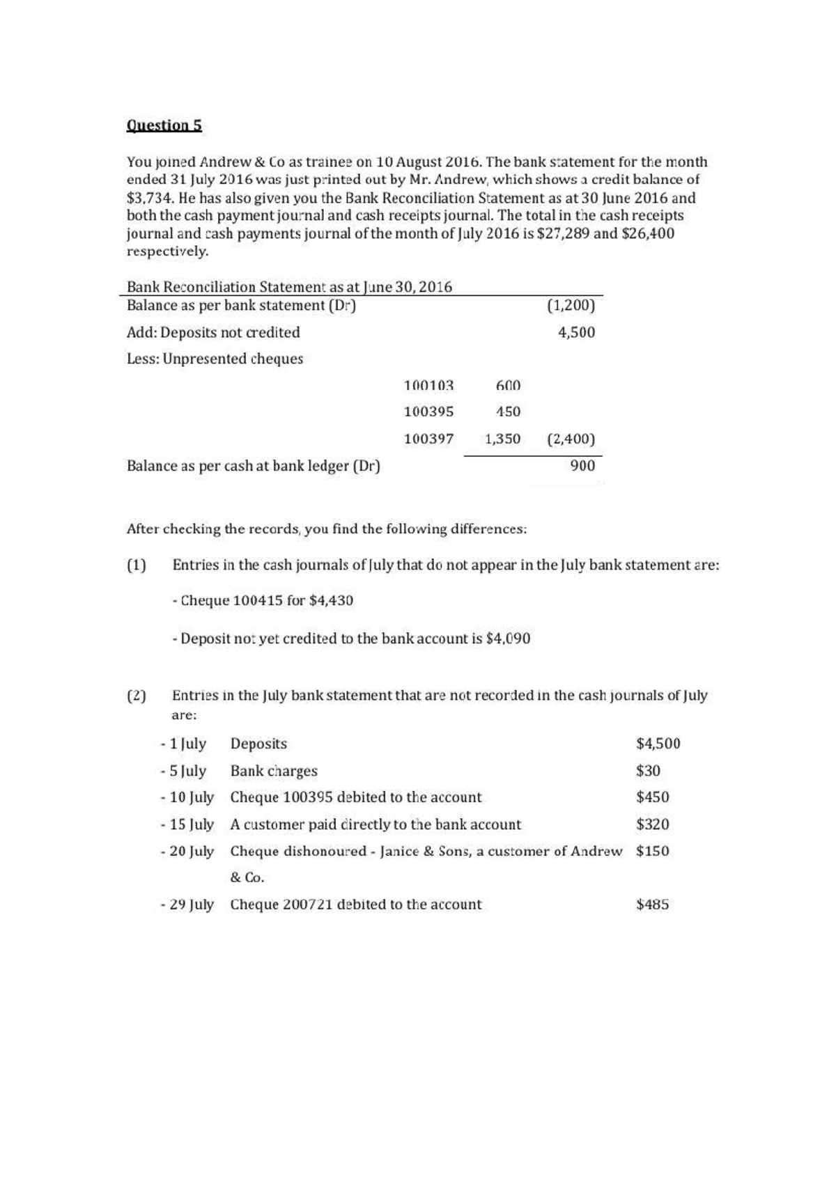 ALL PQ'A - Bank Reconciliation Statement Practice Questions - Studocu