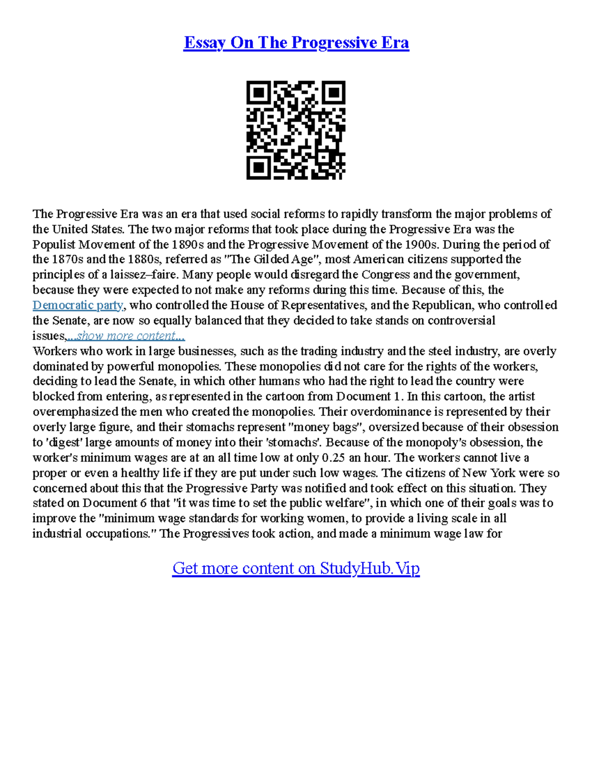 HIST 204: The Progressive Era - An Overview of Reform Movements - Studocu