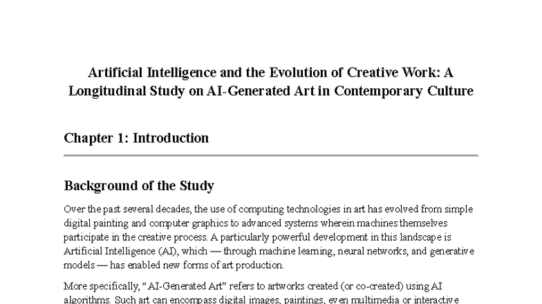 Artificial Intelligence and the Evolution of Creative Work: A Longitudinal Study - Studocu