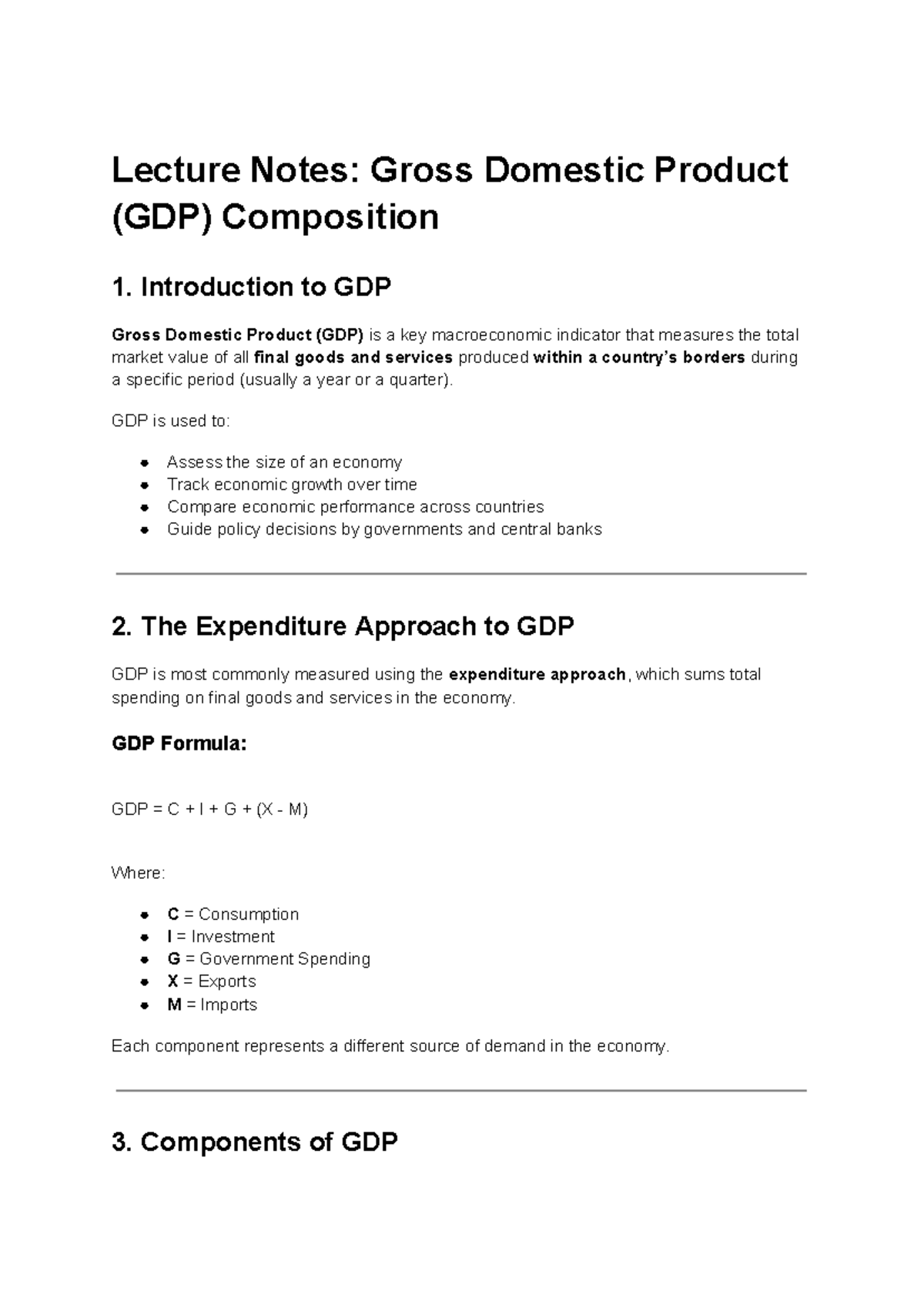 Lecture Notes: GDP Composition and Its Economic Implications - Studocu