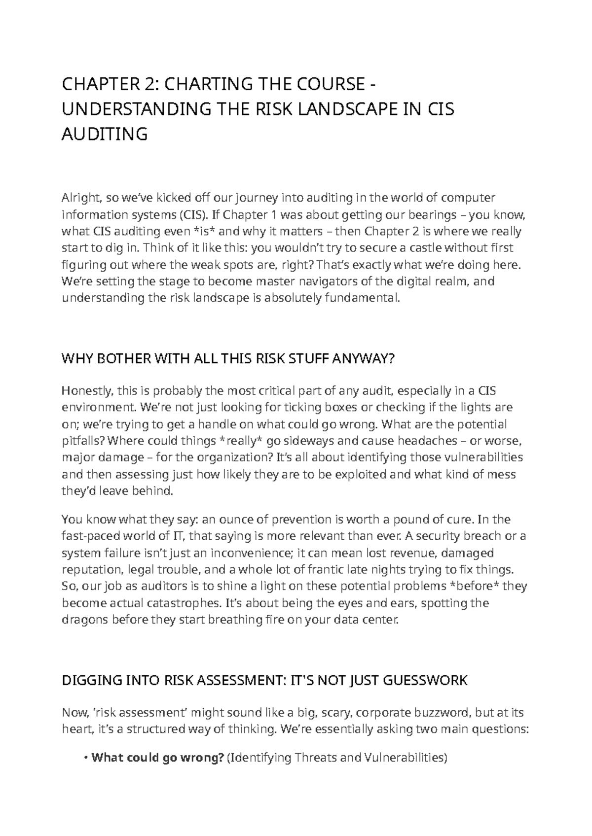 CIS 101: Chapter 2 Review - Understanding the Risk Landscape in Auditing - Studocu