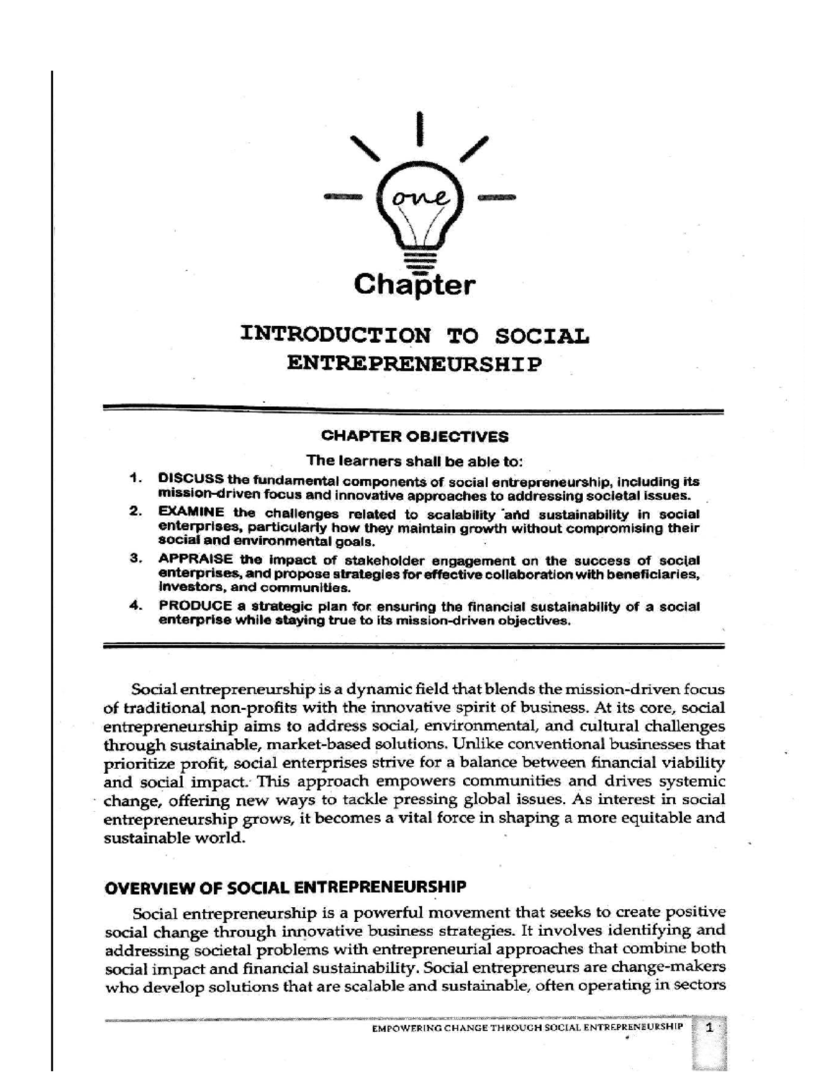 Chapter 1: Introduction to Social Entrepreneurship and Its Impact - Studocu