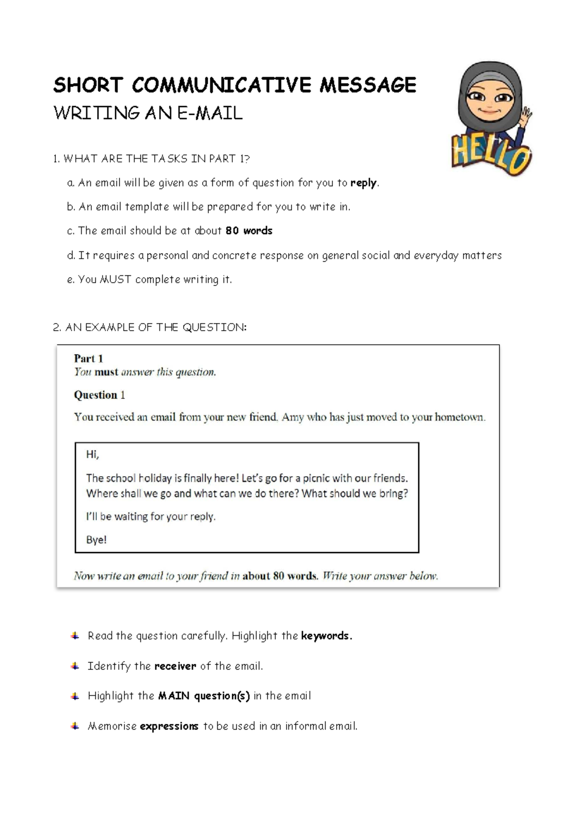 Short Communicative Message Writing (AN 1) - Tasks & Examples - Studocu