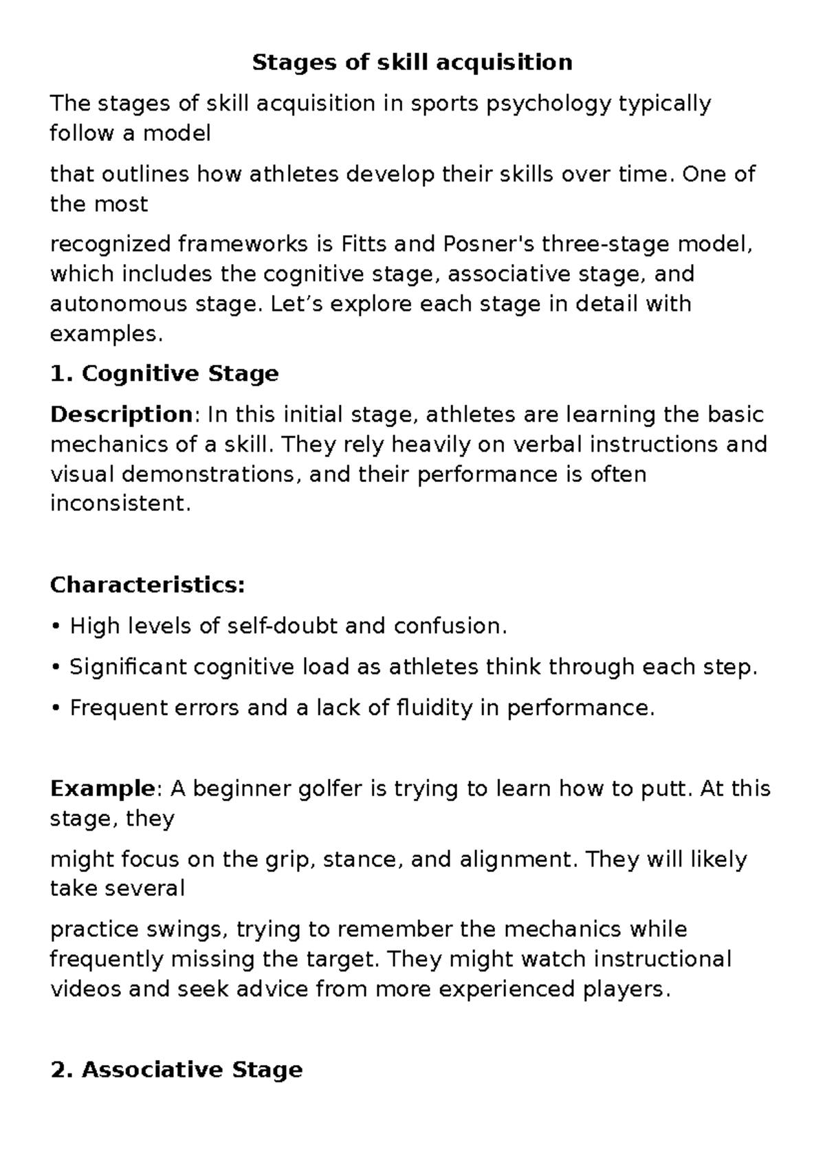Stages of Skill Acquisition in Sports Psychology: A Detailed Overview ...