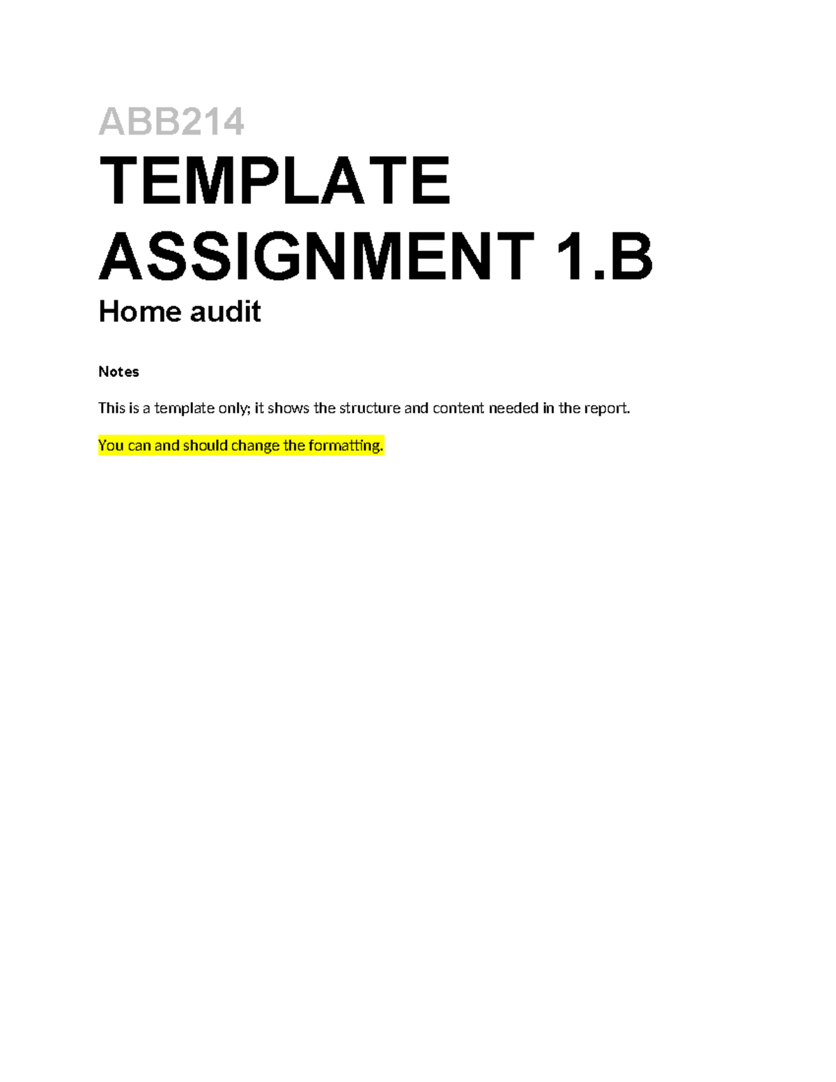ABB214 Assignment 1: Home Audit Template Notes - Studocu