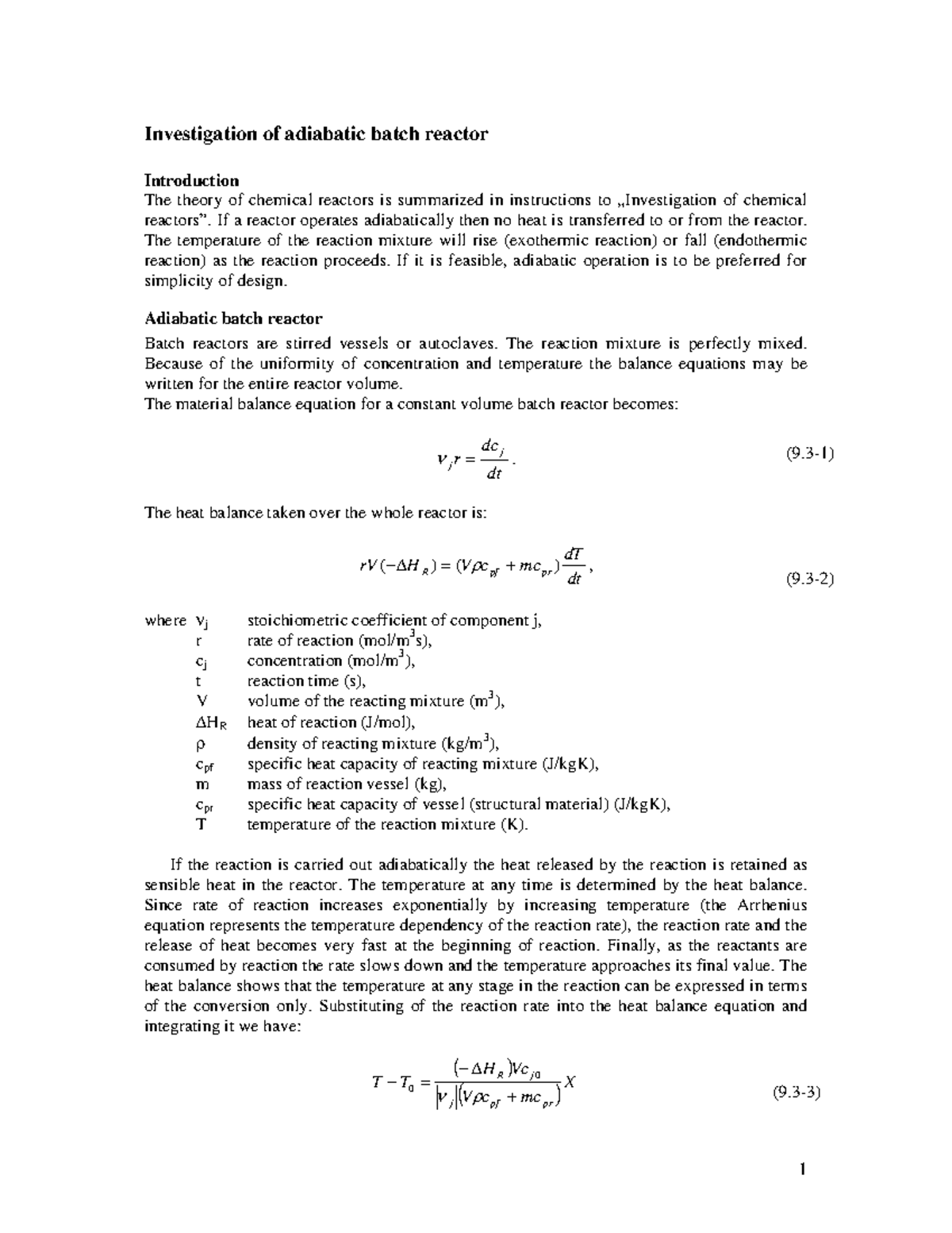 Batch Adiabatic Reactor Study: Investigation of Hydrolysis of Propylene ...