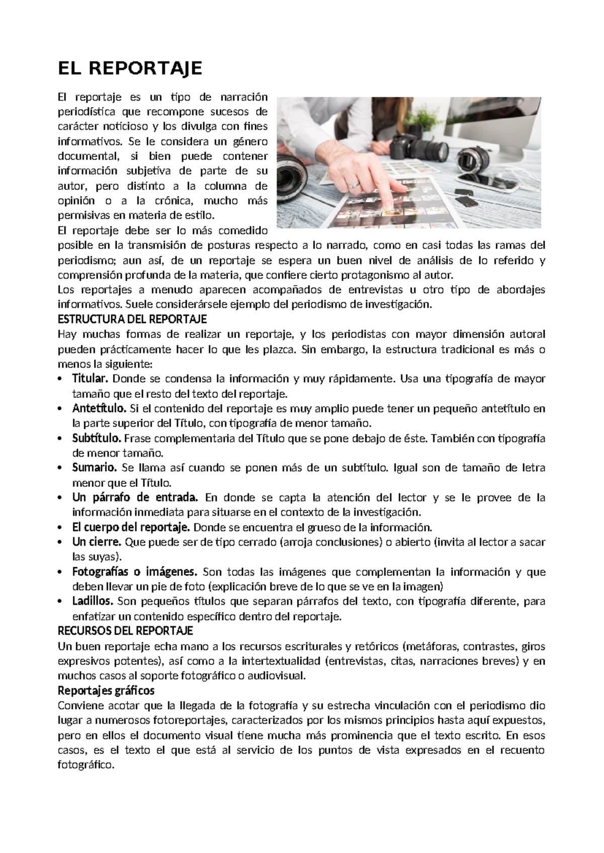 EL REPORTAJE: Estructura y Recursos Esenciales para el Periodismo - Studocu