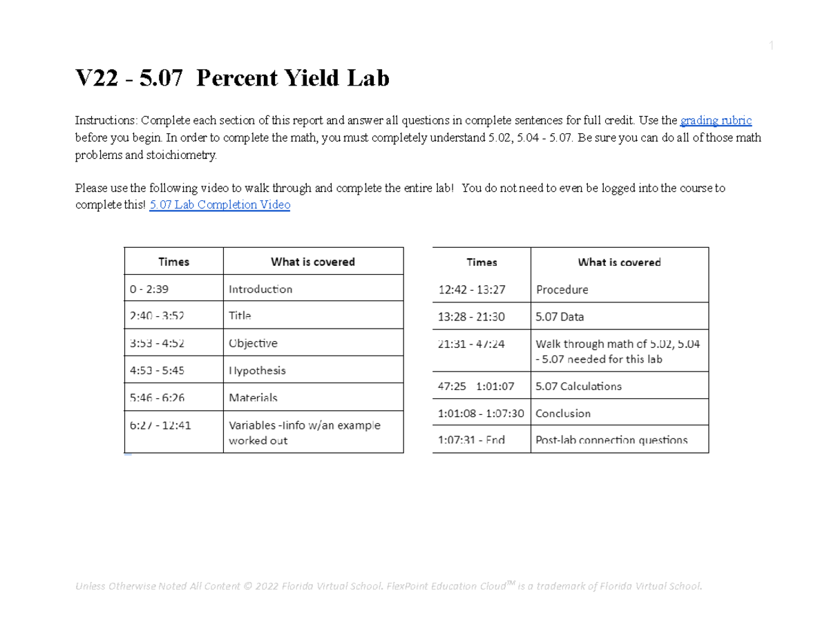 5 - hggn - V22 - 5 Percent Yield Lab Instructions: Complete each ...