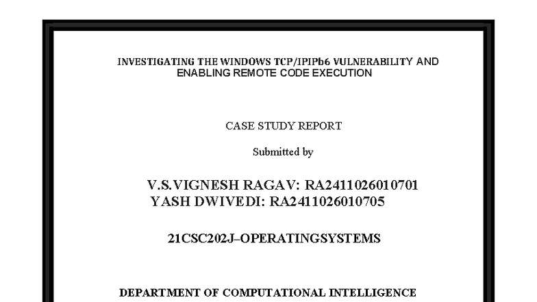 OS Case Study: Analyzing Windows Vulnerability & Remote Code Execution - Studocu