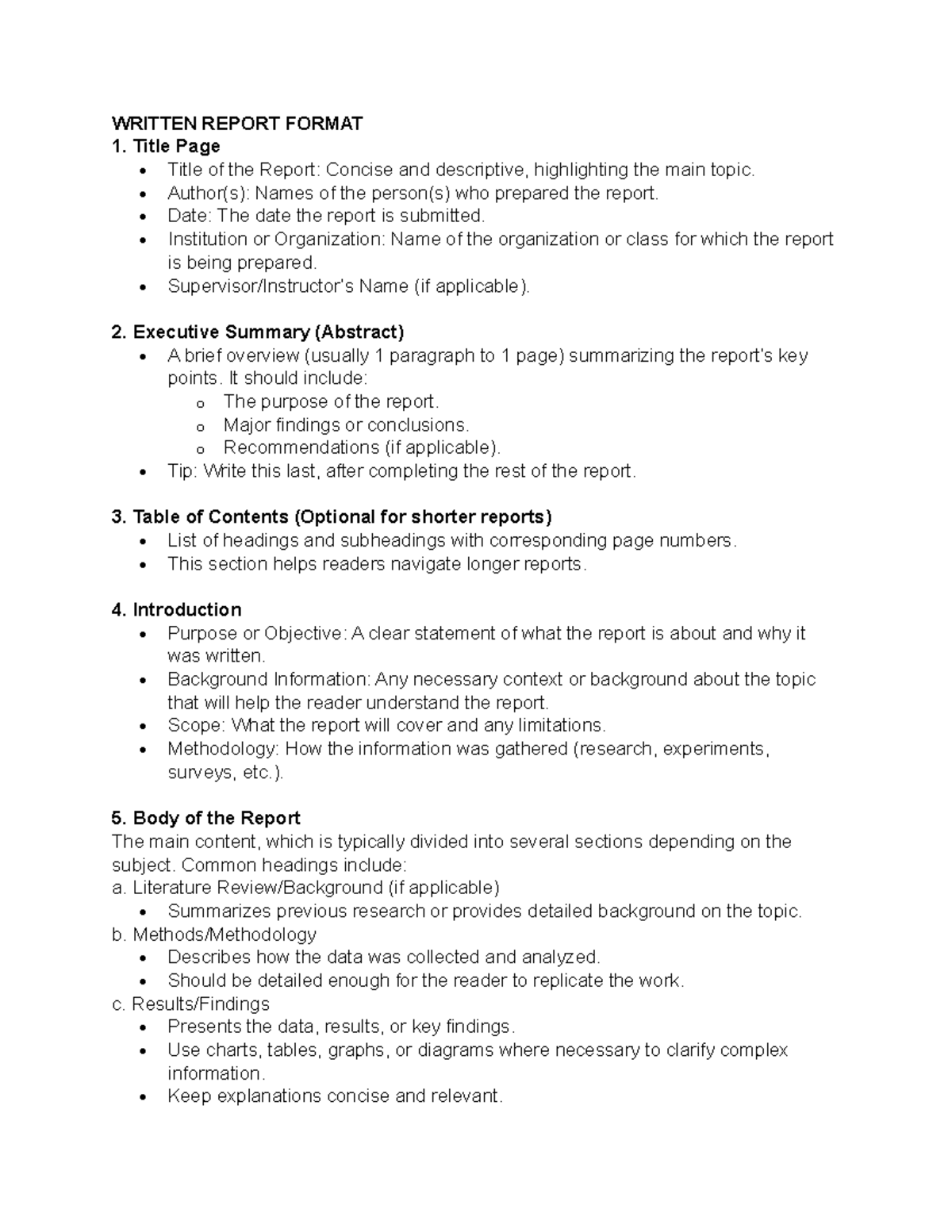 WRIT101 - Comprehensive Guide to Written Report Format - Studocu
