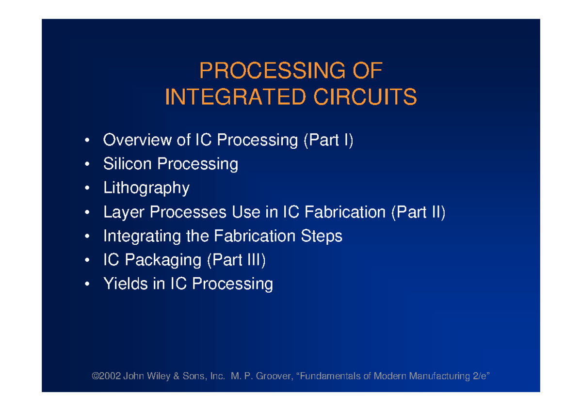 IC Processing Overview: Silicon Fabrication & Packaging (5) - Studocu