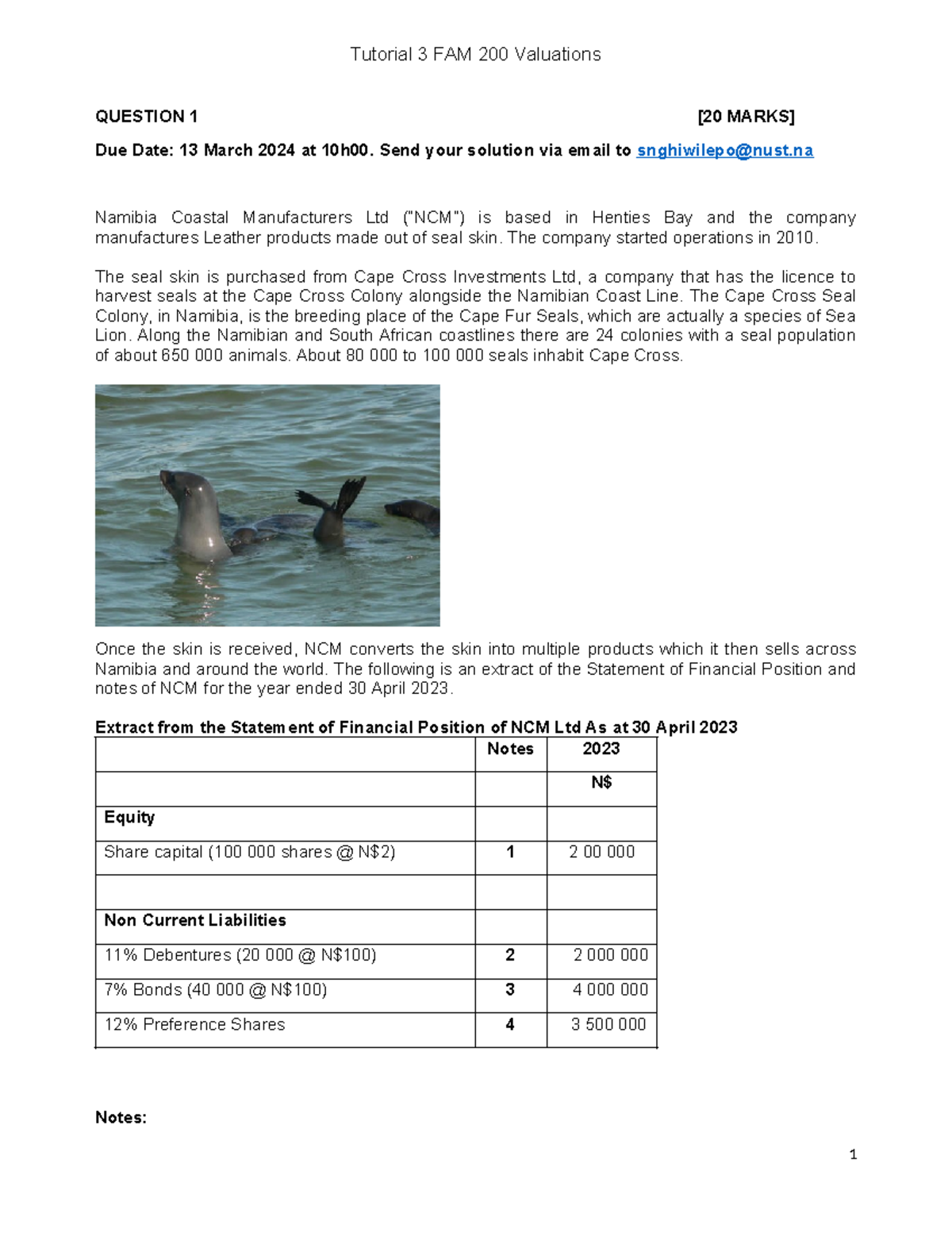 FAM 200 Tutorial 3: Valuations Question 1 Analysis - Studocu