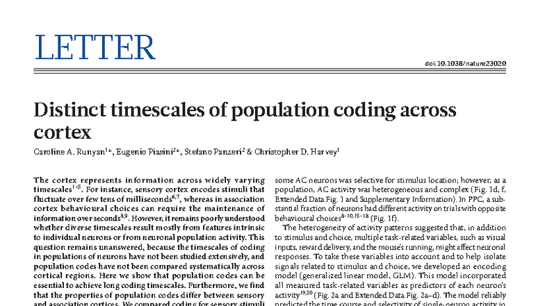 Letter: Distinct Timescales of Population Coding in AC and PPC (Runyan ...