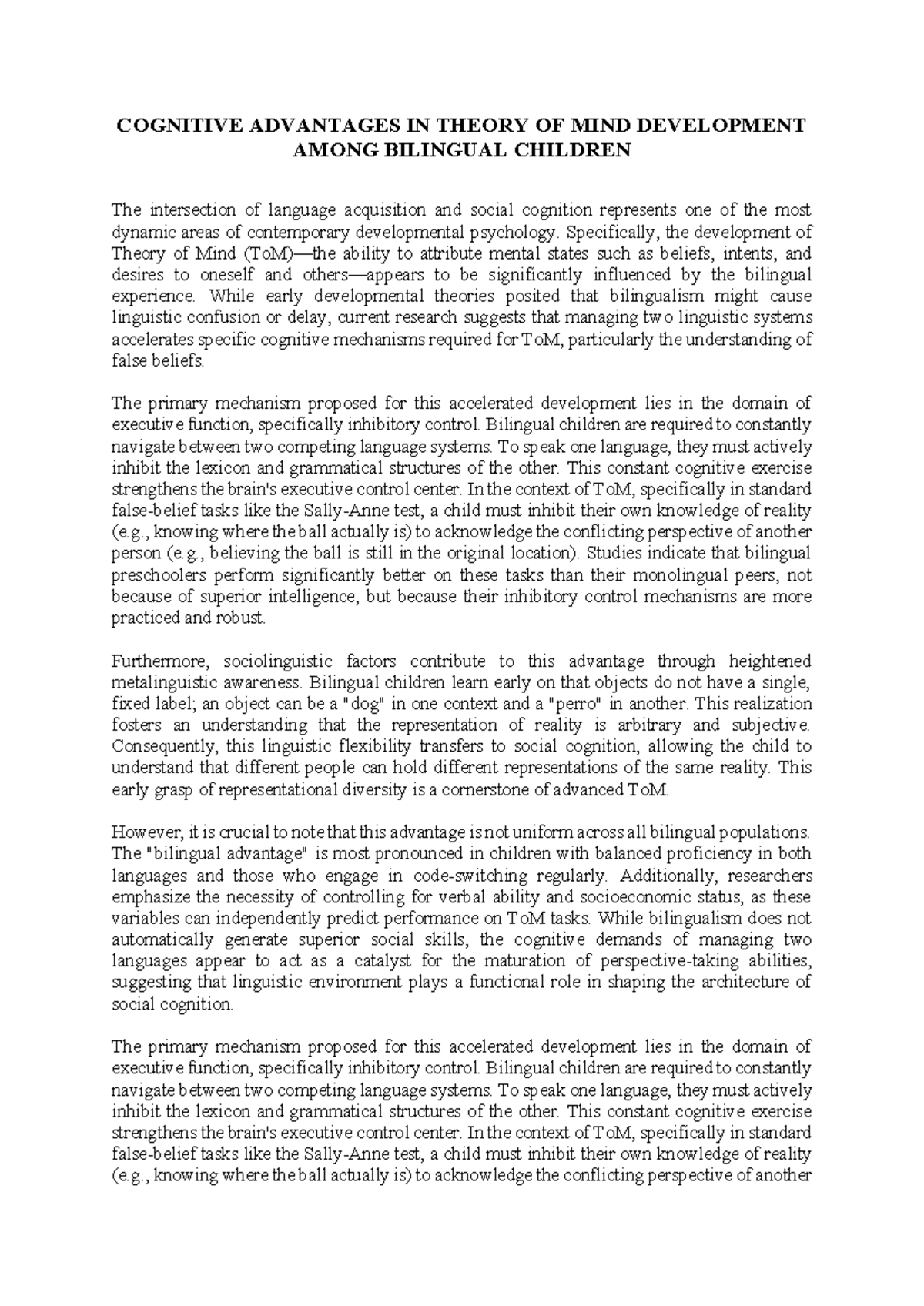 COG 101: Cognitive Benefits of Bilingualism on Theory of Mind ...