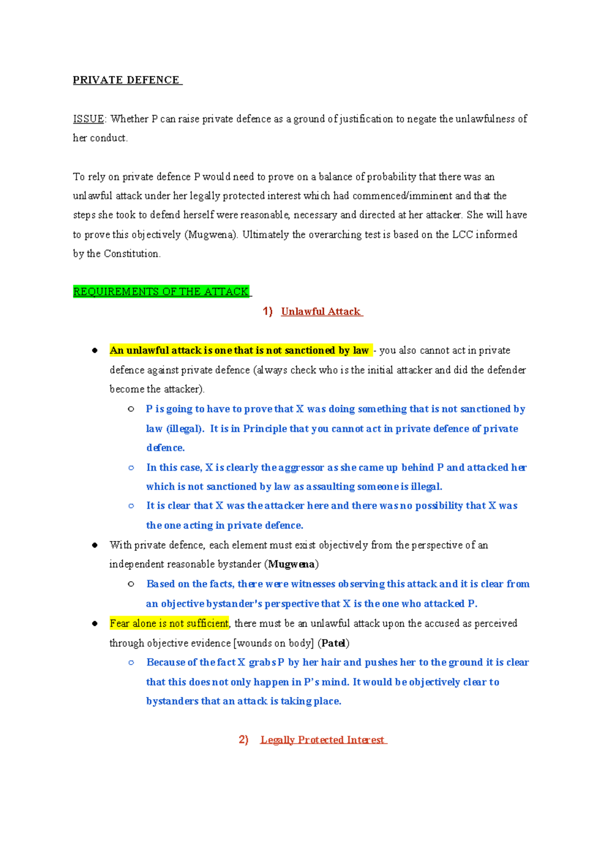 Criminal Law Revision 2024: Private Defence and Liability Analysis ...