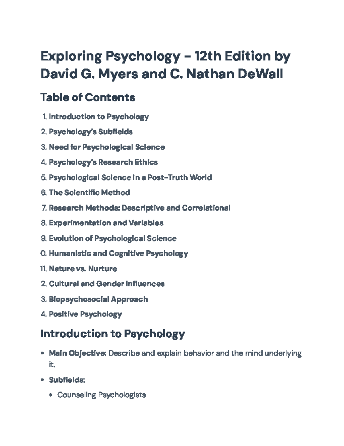 Comprehensive Psychology Concepts: An Overview from Myers & DeWall ...