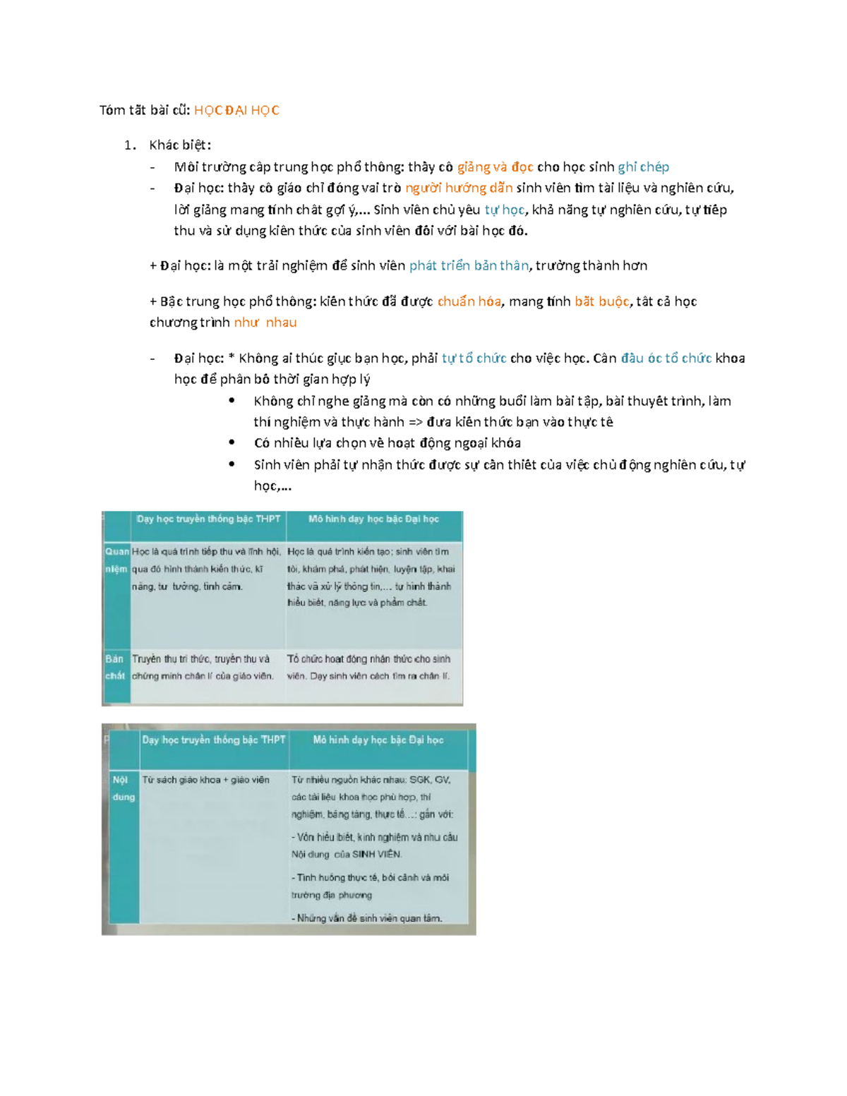 TÓM TẮT BÀI CŨ - ... - Tóm tắắt bài cũ: H C Đ I H CỌ Ạ Ọ Khác bi t: ệ Môi tr ng cấắp trung h c ...