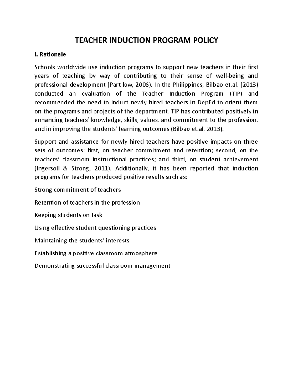 Teacher Induction Program Policy - TEACHER INDUCTION PROGRAM POLICY I ...