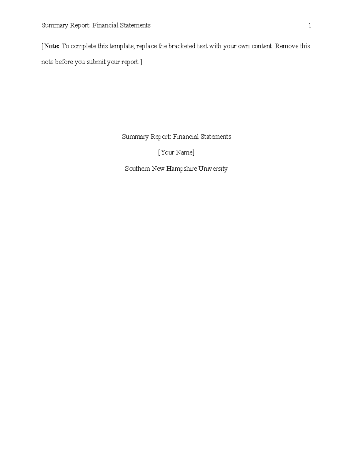 ACC 201 Financial Statements Summary Report Template - Studocu