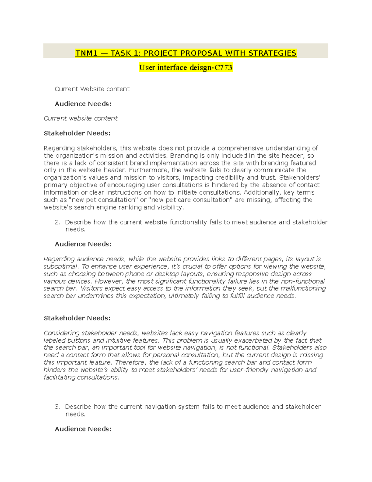 TNM1 - Project Proposal with User Interface Design Strategies - Studocu