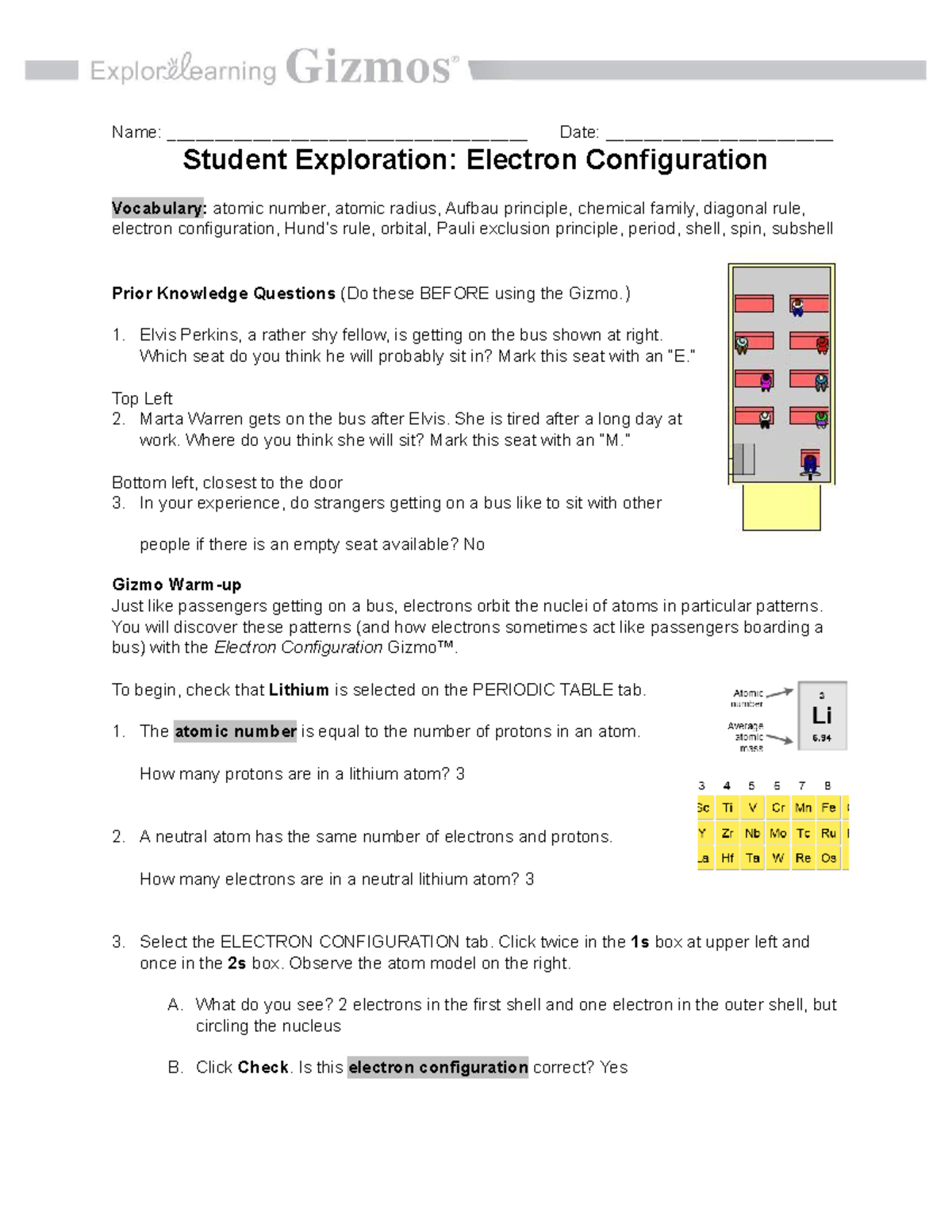 Electron Configuration Exploration: Gizmo Worksheet - Studocu