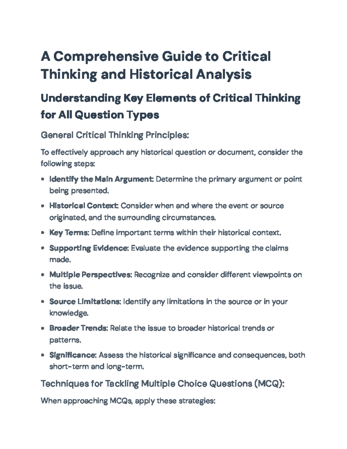 Critical Thinking & Historical Analysis: Strategies for Effective ...