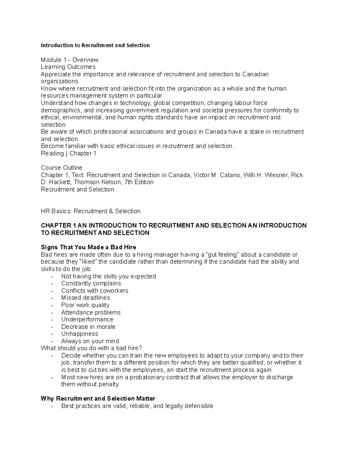 HRM 101: Module 1 - Overview of Recruitment & Selection Concepts - Studocu