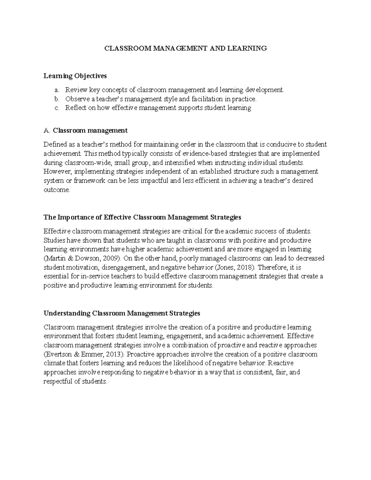 Classroom Management Strategies for Effective Learning: A Guide - Studocu