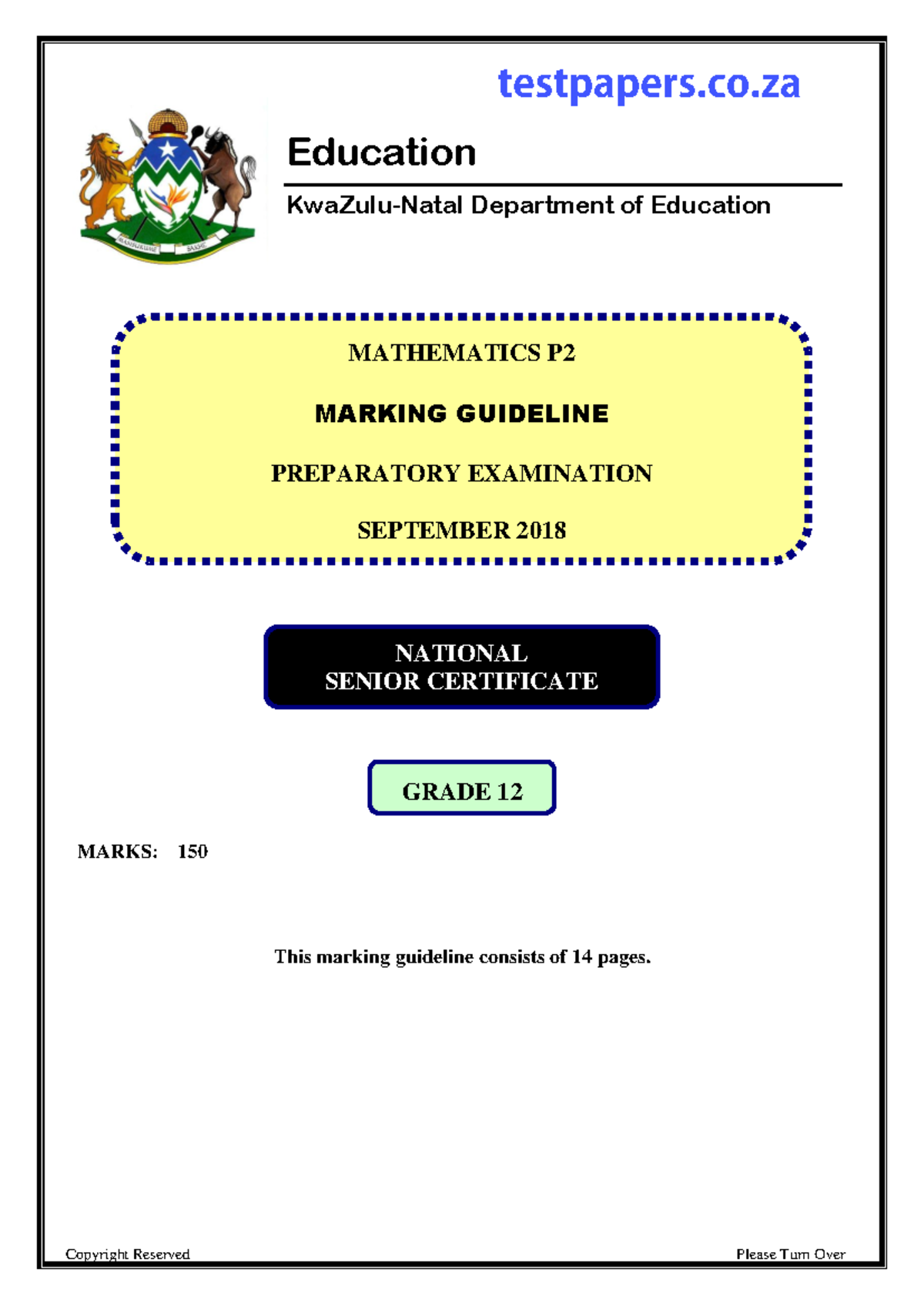 2018 Grade 12 MATH P2 Trial Exam Memo - KZN Marking Guidelines - Studocu