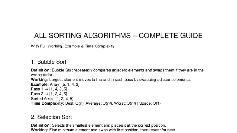 Sorting Algorithms Complete Guide: Time Complexity & Examples - Studocu