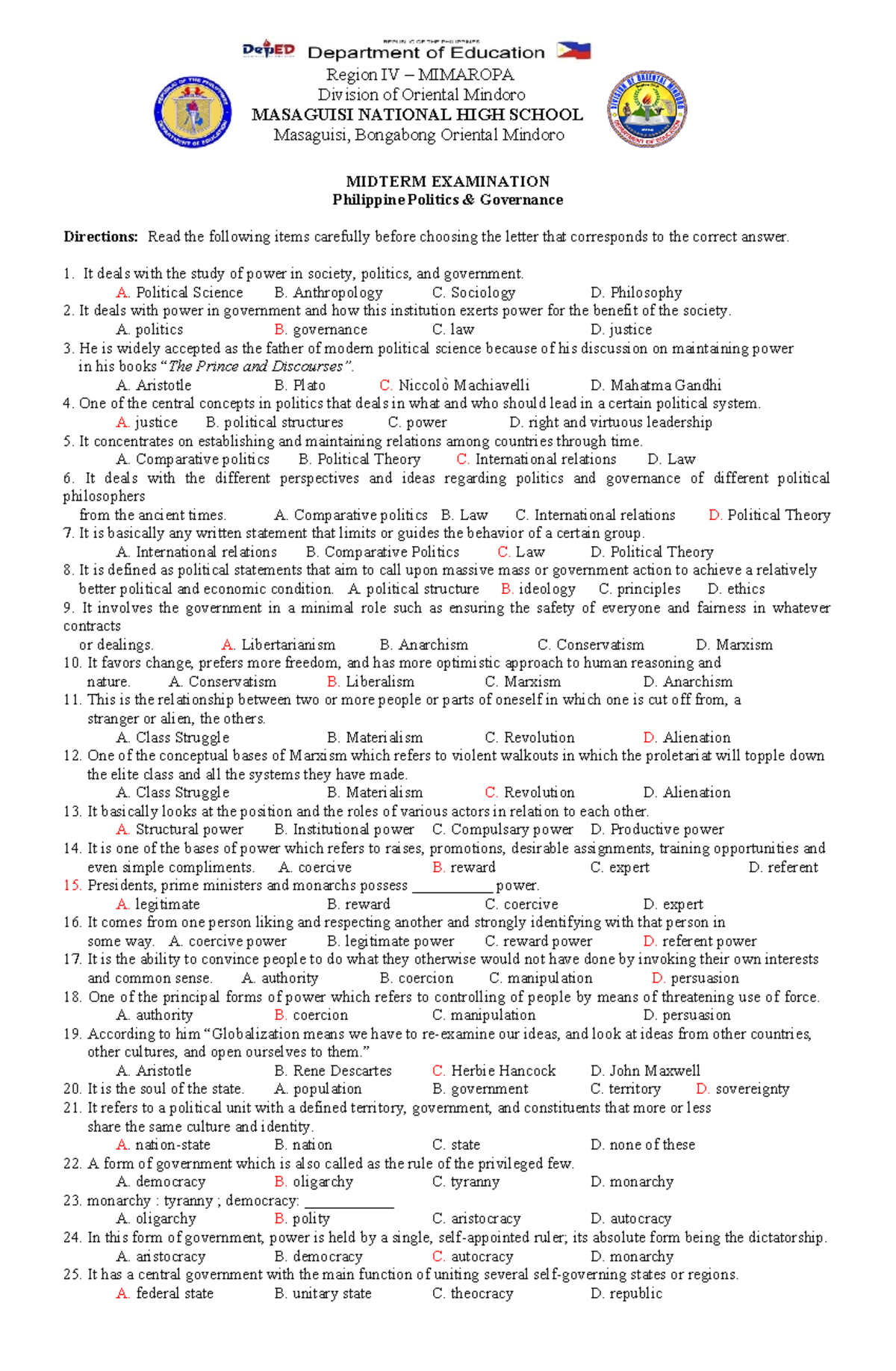 Midterm - Phil Pol Gov - Region IV – MIMAROPA Division of Oriental ...