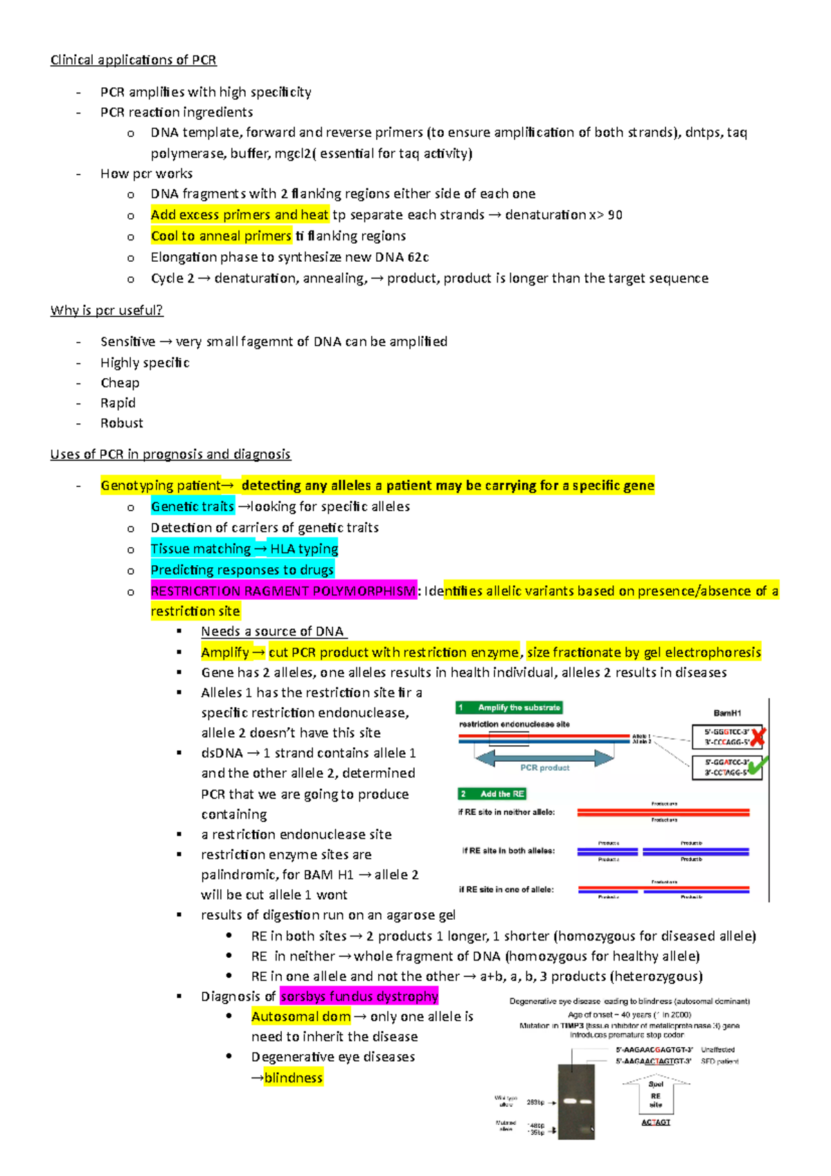 CMB2000 L4 - Lecture notes 4 - Clinical applications of PCR PCR ...