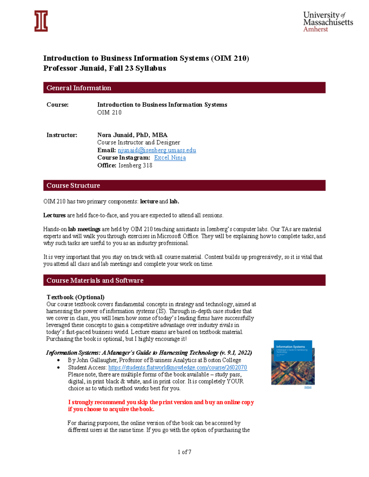 OIM 210 - Introduction to Business Information Systems Fall 2023 ...