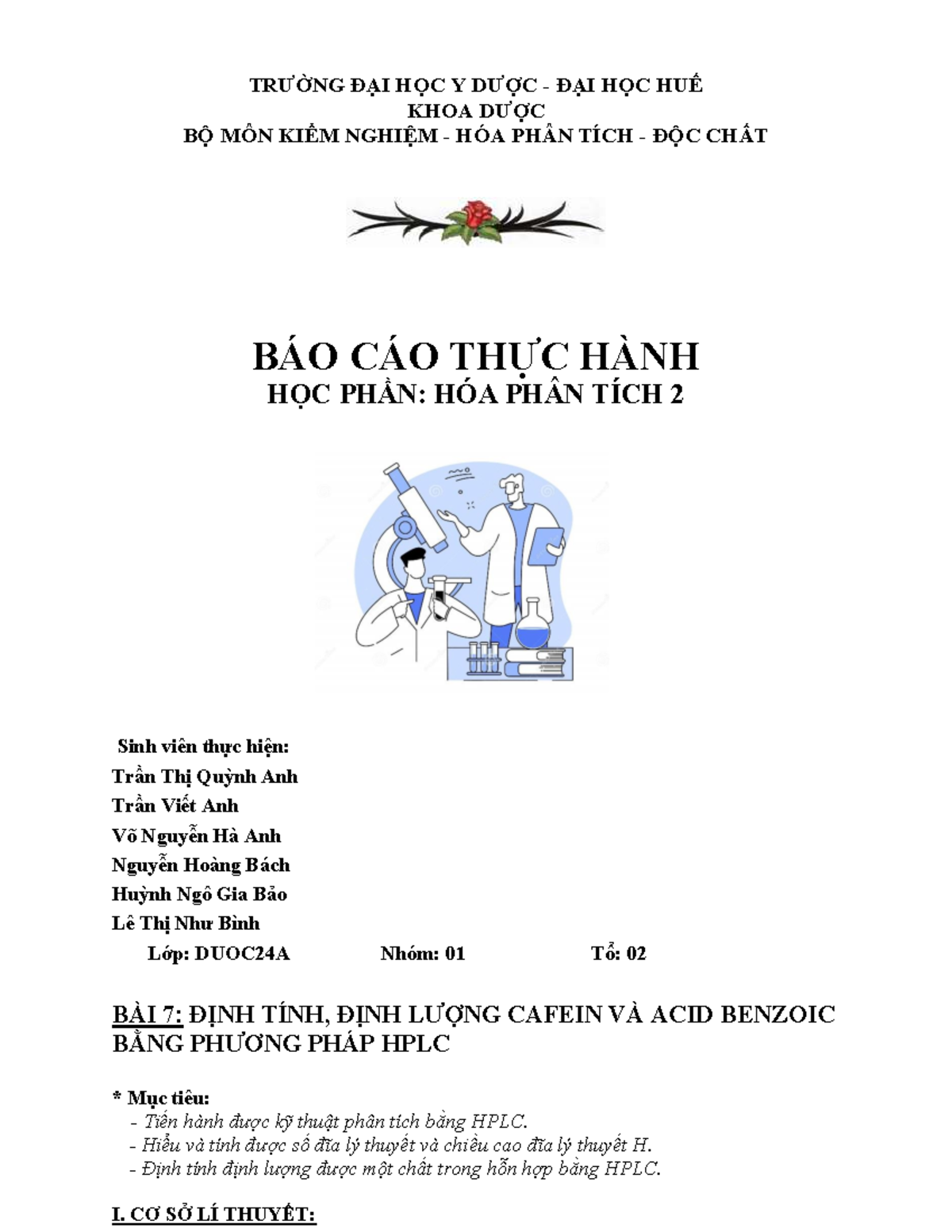 BÁO CÁO THỰC HÀNH HÓA PHÂN TÍCH 2: ĐỊNH TÍNH CAFEIN VÀ ACID BENZOIC ...