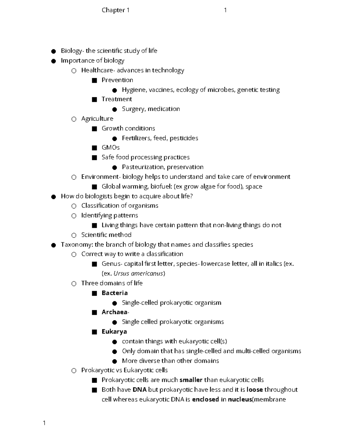BIO 101 Lecture 1 - Chapter 1 Notes on Biology Fundamentals - Studocu