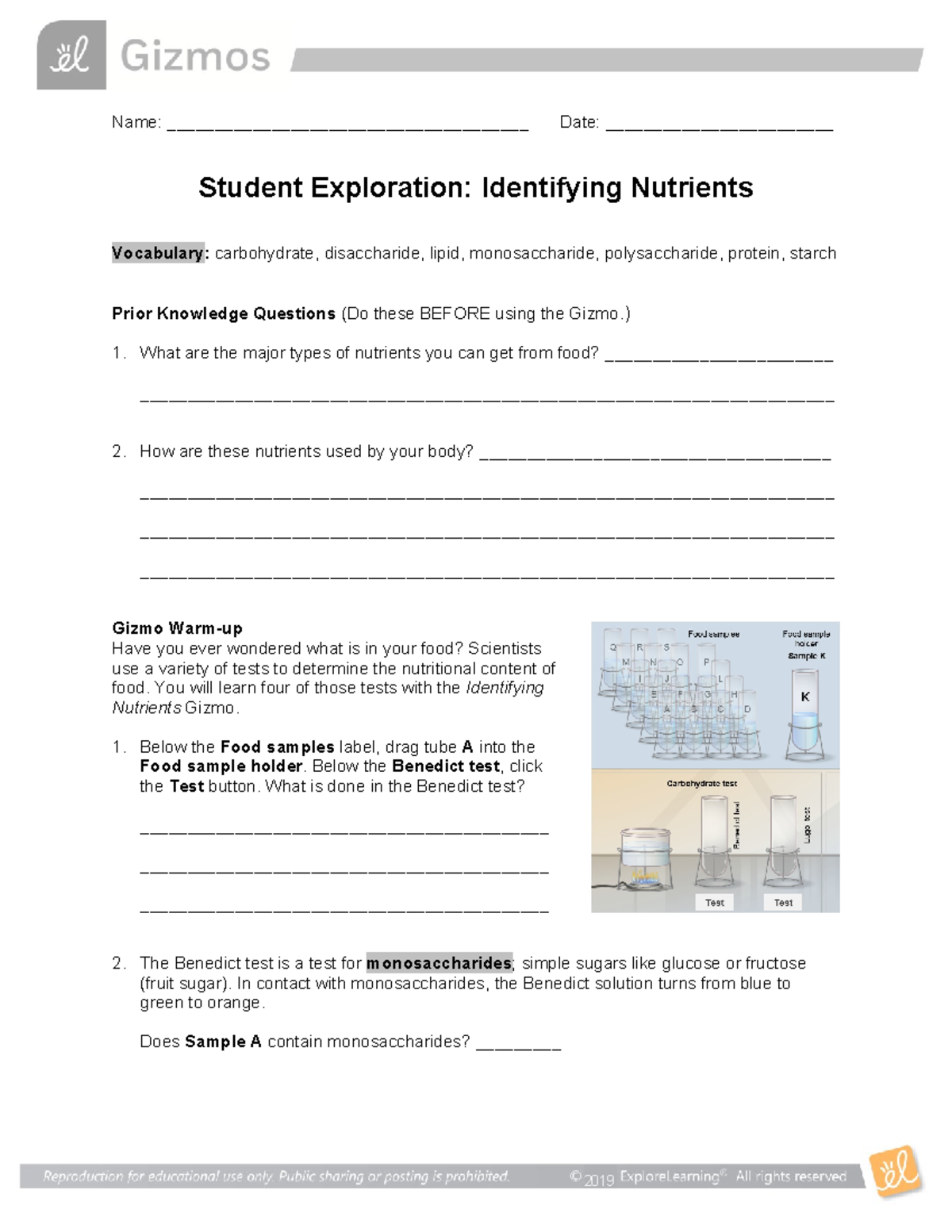 Identifying Nutrients in Food: Student Exploration Guide - Studocu