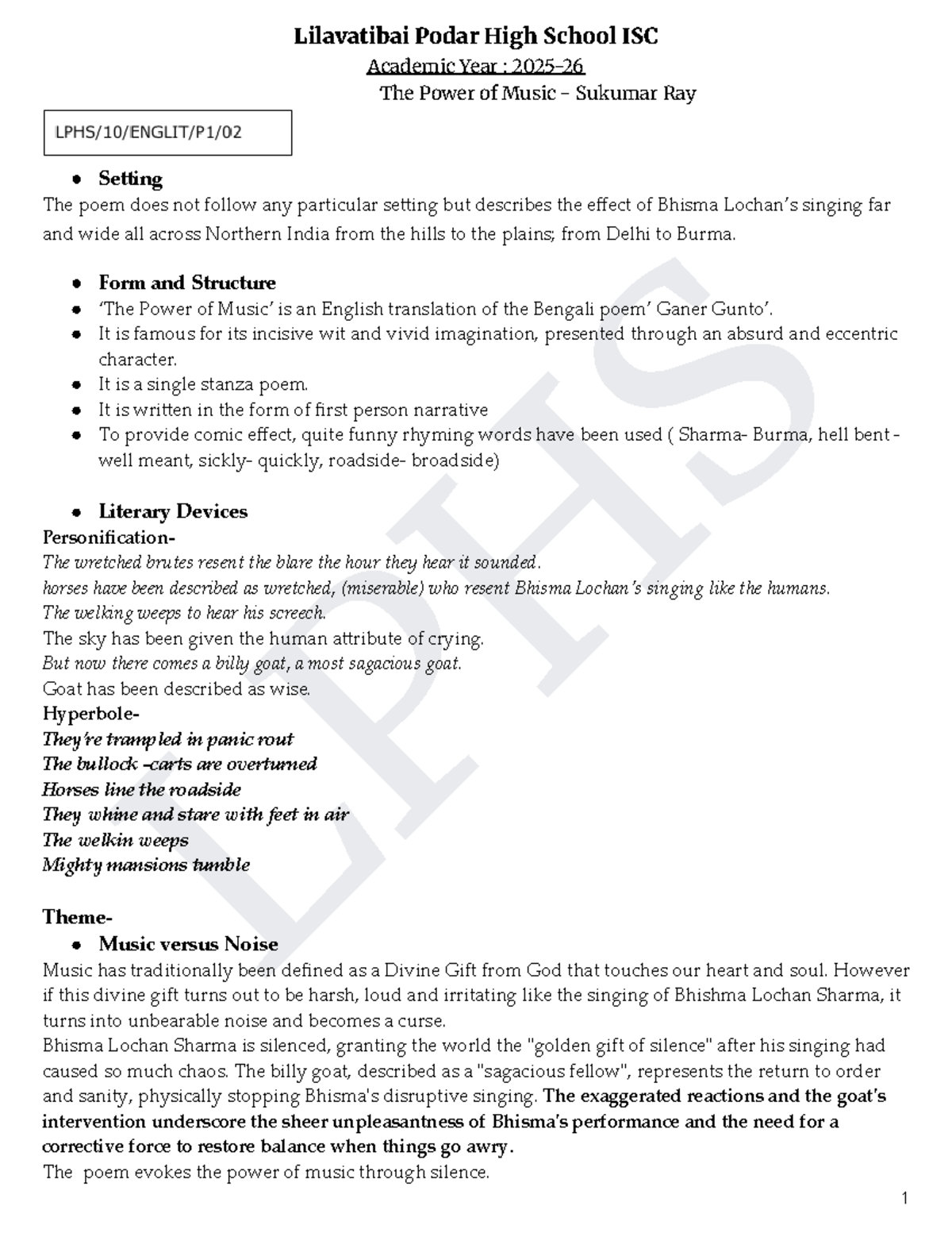 The Power of Music: Analysis and Insights - LP H S Notes - Studocu