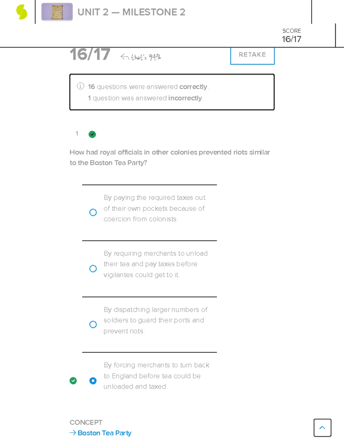 Sophia Milestone Unit 2 - 1 18/22 that's 82% RETAKE 18 questions were ...
