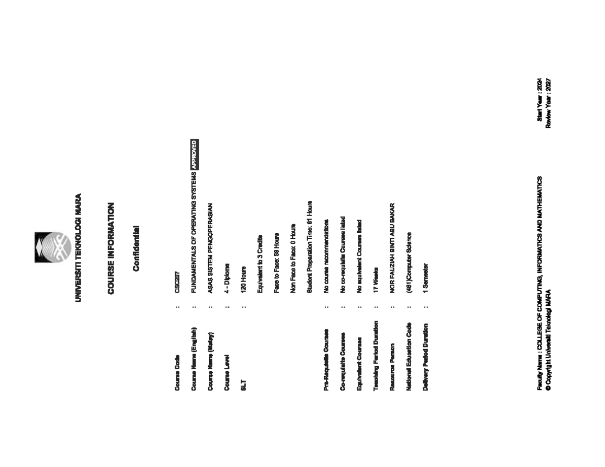 CSC207 Fundamentals of Operating Systems - Scheme of Work - Studocu
