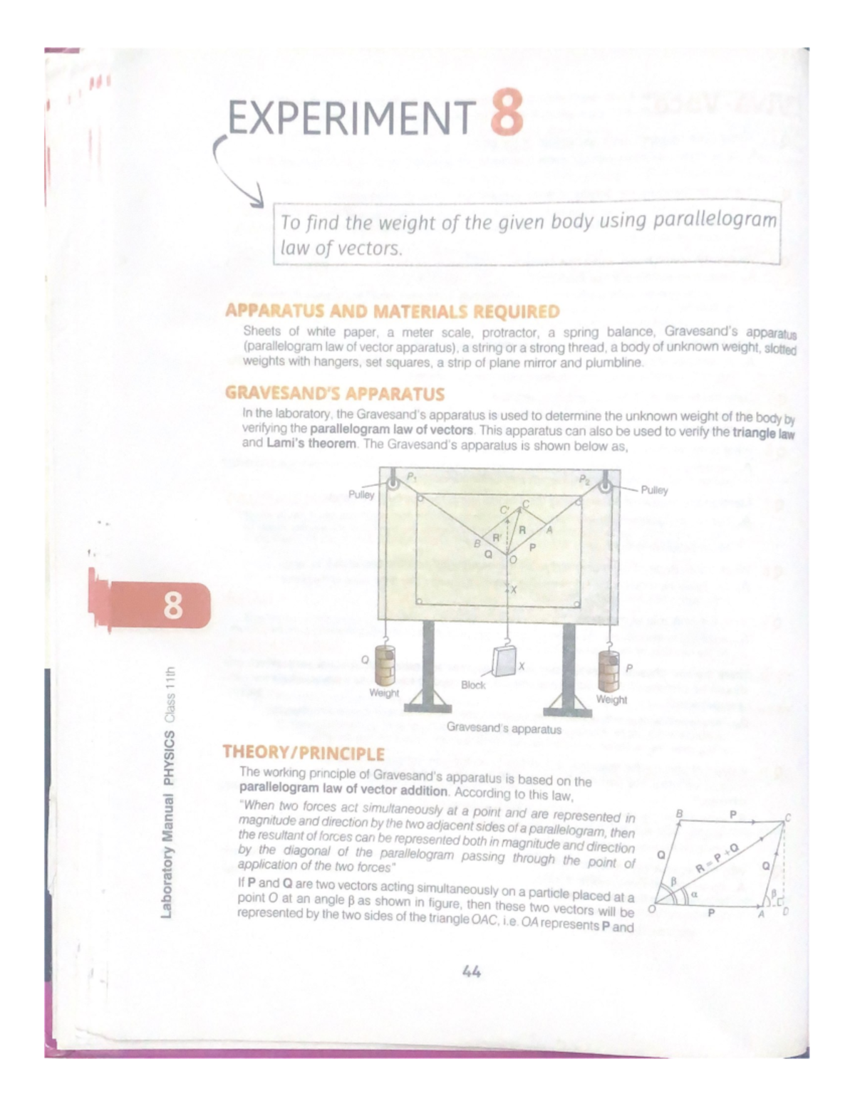 Class 11 Physics Laboratory Manual: Parallelogram Law Experiment - Studocu