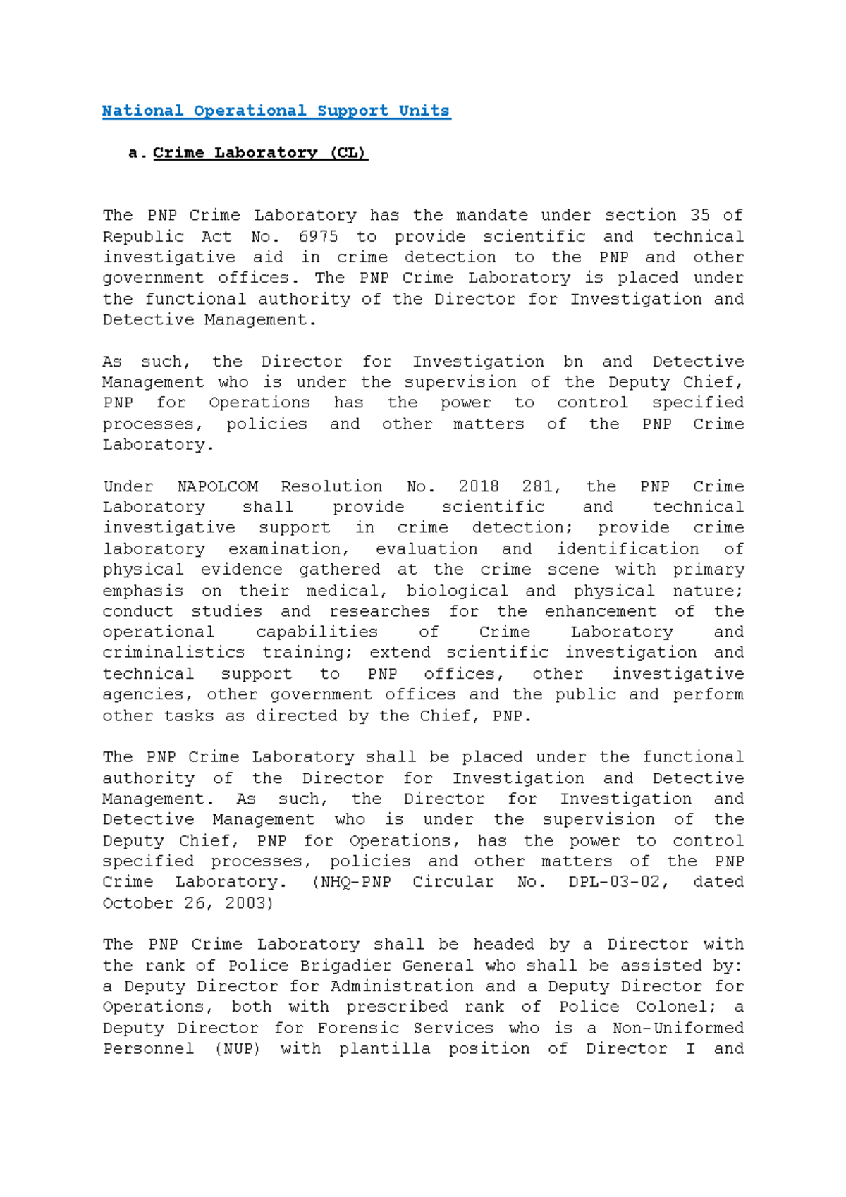 PNP National Operational Support Units Overview and Structure - Studocu