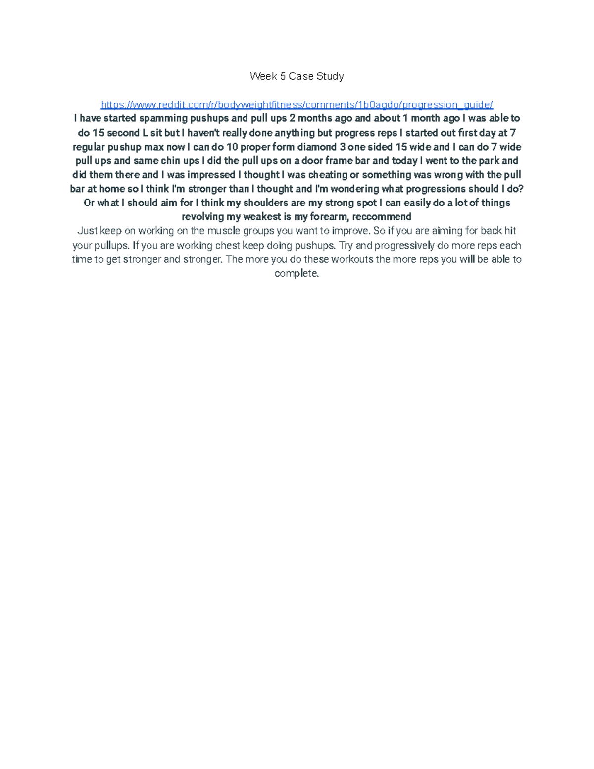 Week 5 Case Study: Progress in Pushups and Pull Ups - Studocu